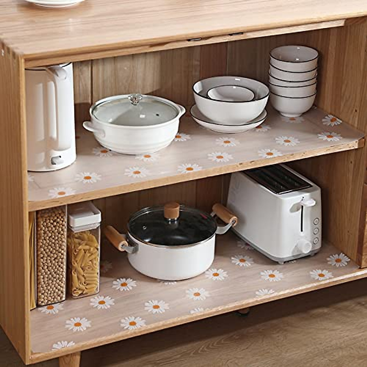 UPKOCH Shelf Liner Daisy Flower Kitchen Drawer Liner Self- Adhesive Waterproof Clear Refrigerator Mat Cabinet Liner Pantry Shelf Liner for Kitchen Cabinets Pantry Shelves