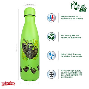NatureVac Sloth - Stainless Steel Thermal Insulated 17 oz Water Bottle - Drink Stays Hot for 12 Hours and Cold for 24 Hrs Leakproof Vacuum Flask Water Bottle for Gym, Travel, Sports, School