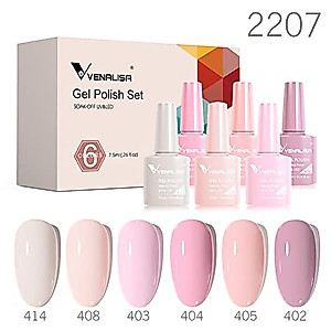 VENALISA Hema-Free Pink Gel Nail Polish Set- 6 Colors Popular Nude Pink Gel Polish Kit, Soak Off LED Nail Lamp Light Pink Gel Manicure Kit DIY at Home Salon Gifts for Women Girls