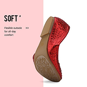 DREAM PAIRS Girls Dress Shoes Slip-on Rhinestone Glitter Ballet Flats for Wedding, Party, Birthday, Prom, Little Kid/Big Kid,Size 2 Little Kid,Nina-100-Red,NINA-100