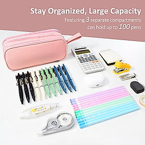 Twinkle Club Pink Big Capacity Pencil Case Organizer - Neat and Durable Pouch with Zipper and Handle for School, College, and Office Supplies