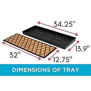 Rubber Boot & Shoe Tray | Coir Insert | 34" x 14" | Waterproof Shoe Tray for entryway | Trellis Pattern