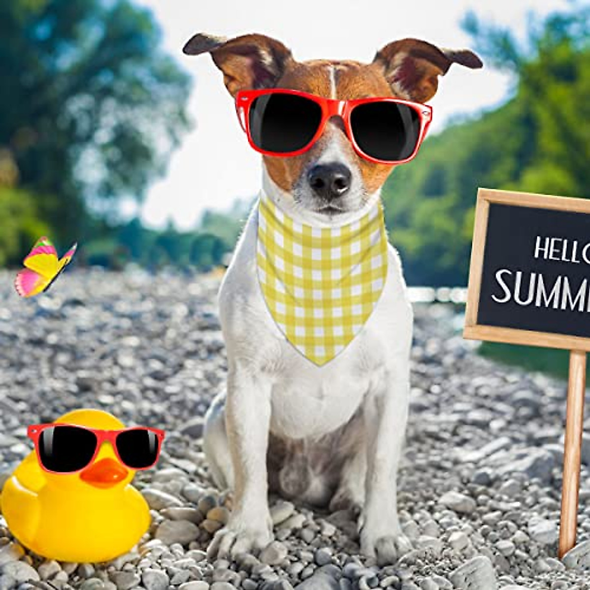 Yellow and White Buffalo Check Plaid Dog Bandana Summer Lemon Yellow Pet Puppy Collar Scarf Costume