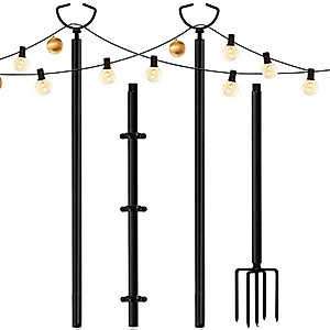 Eillion 3-in-1 String Light Poles for Hanging Outdoor String Lights, Patio Metal Light Pole for Outside Garden, Backyard, Parties Bistro (2PCS)