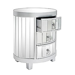FFNUM Bedside Table Round Bedside Table 3 Drawer Mirror Bedroom Living Room Storage Cabinet Side Cabinet Furniture Mirror Cabinet Night Stand