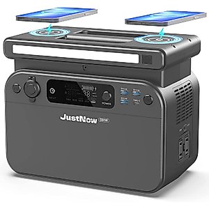 JustNow Portable Power Station 345.6Wh Dual Wireless Charging Port LiFePO4 Battery With 580W(Surge 1000W) 110V AC Outlet Backup Battery Generator for Home Outdoor Camping Emergency, (JNG500-FS01)