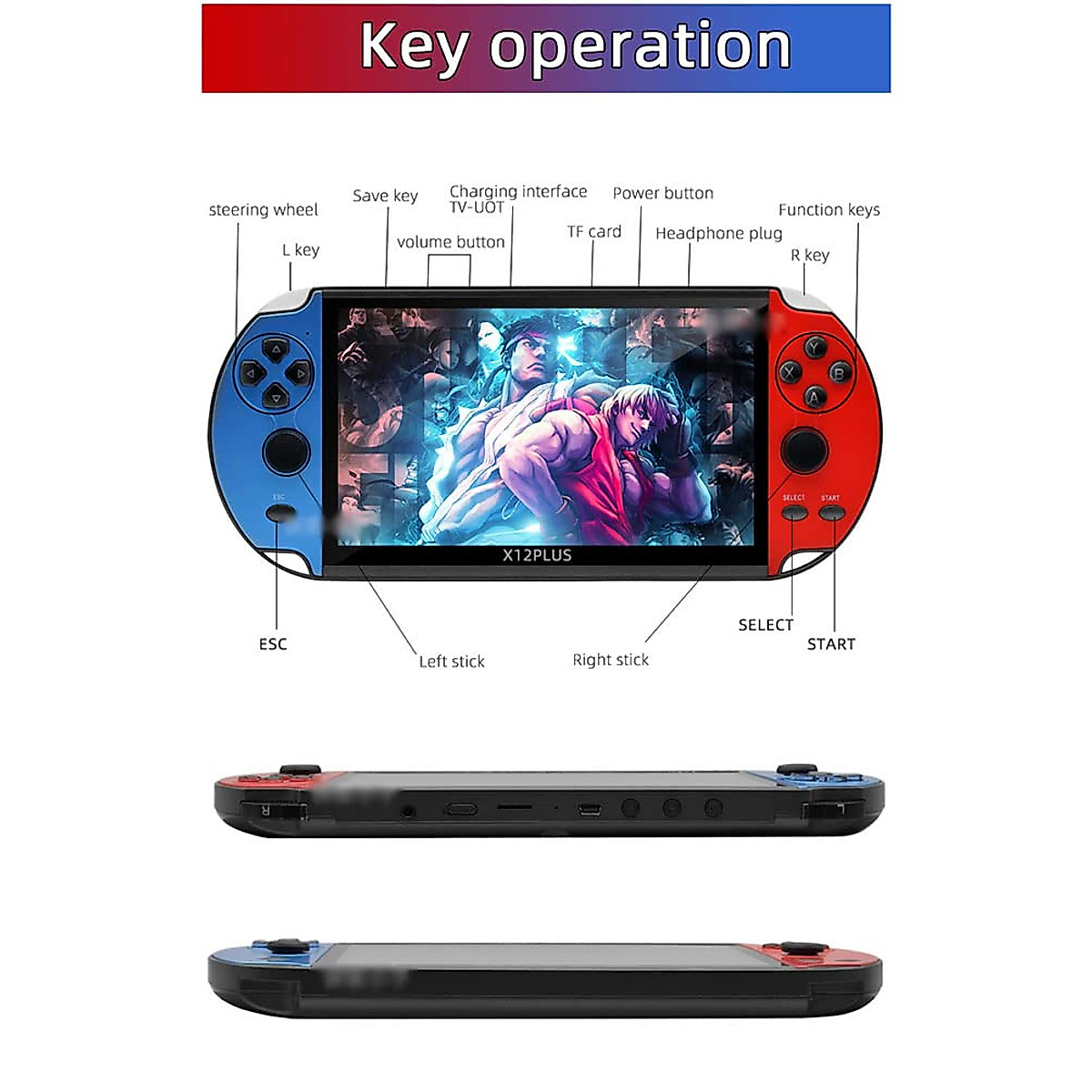 X19 Retro Game Machine HD 7 inch Large Screen Handheld Double Rocker Game Machine Design 8G built-in 1000 Games TV Video Game Console