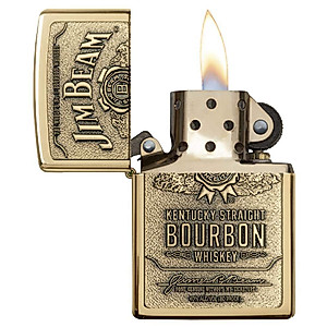 Zippo Jim Beam Bourbon Label Emblem Pocket Lighter, High Polish Brass