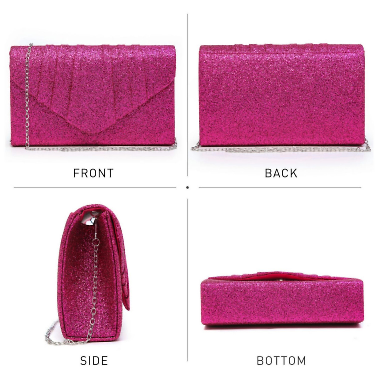 Dasein Women Glistening Evening Bags Pleated Clutch Handbags Wedding Purses Cocktail Prom Hand Pouch Fuchsia