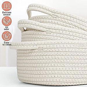 MZVUL Cotton Rope Storage Basket, 5 PCS Woven Baskets for Organizing, Toy Storage Small Baskets, Cuboid Woven Storage Basket with Handles for Baby Nursery, Bathroom Organizer Bins (Beige)