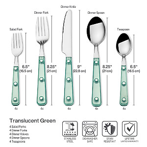 Mikasa Living Green Translucent 18/0 Stainless Steel 20-Piece Flatware Set, Service For 4, Green