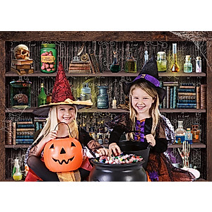 Mad Scientist Laboratory Backdrop for Kids Halloween Magic School Background Spooktakular Creepy Skull Poison Apothecary Witch Kitchen Hallowmas Baby Shower Party Decorations Banner (7X5FT(82x59inch))