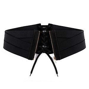 Ayliss Womens Elastic Wide Band Tie Retro Corset Cinch Belt with Zipper (Fit waist 25.59"-30.71", Black-5)