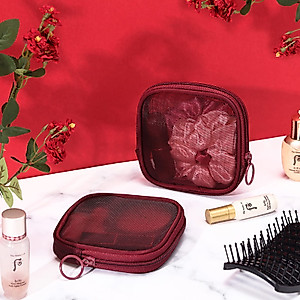 Weewooday 4 Pcs Mesh Makeup Bag Mesh Cosmetic Bag Travel Toiletry Pouch with Zipper Mini Makeup Cosmetic Purse for Daily Accessory (Pink,Small)(Small,Wine Red)