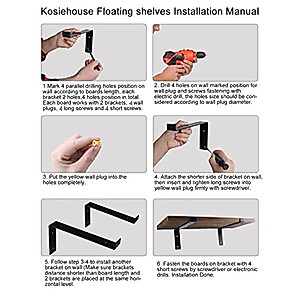 Kosiehouse Rustic Wood Floating Shelves, Wall Mounted Shelf Hanging Wall Decorative Shelves Display Ledge Storage Rack for Bathroom, Kitchen, Bedroom, Living Room - Set of 3 (Downward Bracket)