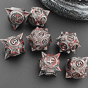 AJKDEUIH Metal DND Dice Set Dungeons and Dragons D&D RPG Polyhedral Giant Dice Set D20 D and D MTG D6 Role Playing Pathfinder Table Games Accessories with Black Dice Storage Bag-Bloodstains