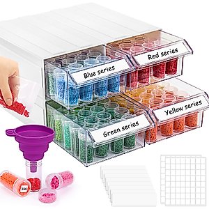 Quefe 128 Slots, 4pcs, Diamond Painting Storage Containers, Portable Bead Organizer, Storage Box Stackable Arts & Crafts Organizers for DIY Diamond Art Craft Jewelry Bead Storage