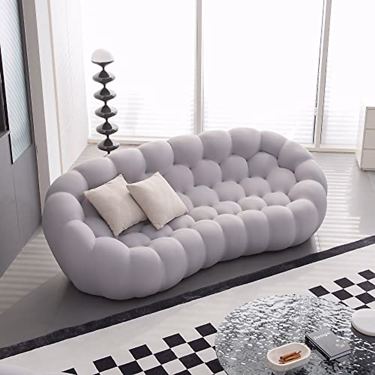 COULDWILL Modern Curved Sofa Upholstered Couch Overall Shaped Bubble Floor Sofa for Living Room, Office, Apartment, Grey