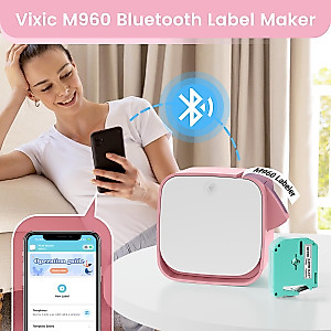 Vixic M960 Label Maker, Bluetooth Labeler, Portable Mini Label Printer, Inkless, Multiple Icons, Home School Office Use