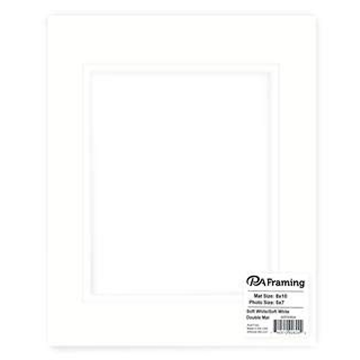 PA Framing Double Photo Mat Board, Pre-cut Framing Mat - White Core, Soft White, 8"x10" (Frame), 5"x7" (Photo)