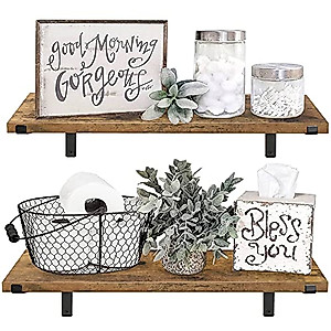 QEEIG Farmhouse Wall Shelf Floating Shelves Bathroom Shelve Bedroom Living Room Shelfs 24 inches Long Set of 2, Rustic Brown (009-60BN)