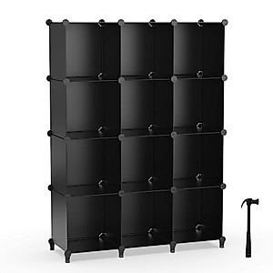 SIMPDIY 12 Storage Cube Organizer Bedroom Storage Shelves Closet Cube Bookcase with Zip Ties Bookshelf with Metal Hammer Modular Cubes Plastic Portable Organizer for Bedroom Kids Toy Home Storage