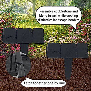 Garden Edging Border, Garden Landscape Edging Borders for Flower Bed, Black Stone Effect Plastic Lawn Edging Fencing | No Dig Landscape Edging | 20 Pcs | 16 Ft | (Black)