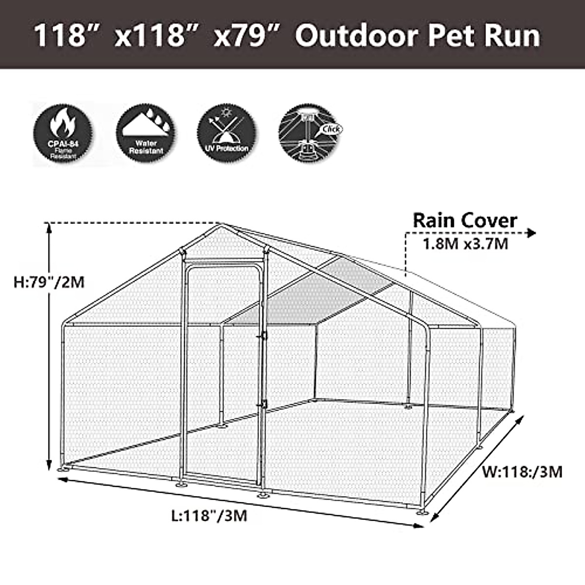 JOVNO Large Metal Chicken Coop Cage Walk-in Enclosure Poultry Hen Run House Playpen Exercise Pen Outdoor Yard Poultry Pet Hutch with Weather Proof Cover