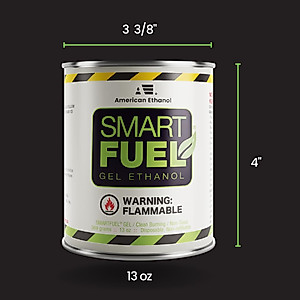 Smart Fuel Gel Ethanol - Ethanol Fuel Can, Spill-Resistant, High Purity for Indoor & Outdoor Uses, Ventless Fireplaces, Fire Pit, Stoves and Burners - Non-Hazardous, Planet Friendly, Ethanol - 13oz