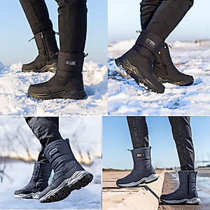 TDHLW Snow Boots Men Women Waterproof Hiking Boots Winter Boots Warm Lined Hiking Boots Non-Slip Trekking Hiking Boots Side Zip Warm Ankle Boots Men,Black,46