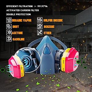 Xaafgv Reusable Half Face Respirator 7502, Respirator Mask with 60923 Filters Against Gases, Vapors, Dust, Fumes Suitable for Painting, Grinding, Welding, Sanding, Chemicals and Other Work, Medium