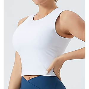 THE GYM PEOPLE Women's Medium Support Sports Bra Removable Padded Sleeveless Workout Crop Tops White