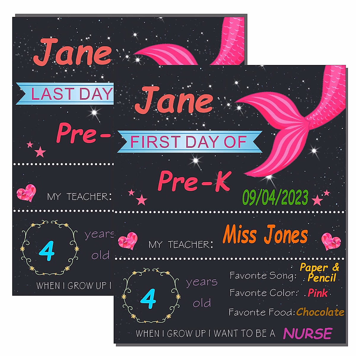 Reusable First Day of Preschool Sign, First Day of School Board, Back to School Board, 10 x 12 Inch Double-Sided 1st Day & Last School Sign for Kindergarten