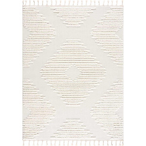 Hauteloom Noah Palimbang Living Room, Bedroom Soft Shag Neutral Area Rug - High Shaggy Plush Pile - High Low - Boho Farmhouse - Beige, White, Cream, Gray - 7'10" x 10'