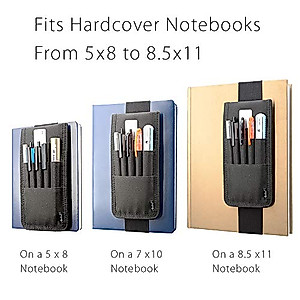 Pen Holder, Pencil Holder, Pen Sleeve Case for Hard Cover Journals, Notebooks, Books, Binders, Hold Multi Pens Pencils Rulers Durable Fabrics, Detachable, Elastic Band. Black.