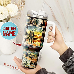 WAZONE Personalized Adventures Tumbler 40oz with Handle and Straw Custom Name And So The Adventure Vacuum Stainless Steel Insulated Coffee Mug Birthday Gifts For Traveling Lover Men Him Dad Papa