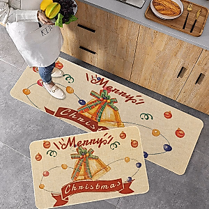 LISIBOOO Christmas Kitchen Rug - Kitchen Mat Set Non Skid Kitchen Rugs and Mats Anti Fatigue Kitchen Floor Mats Rubber Back Absorbent Washable Christmas Kitchen Rug Set 2 Piece 17''x29''+17''x47