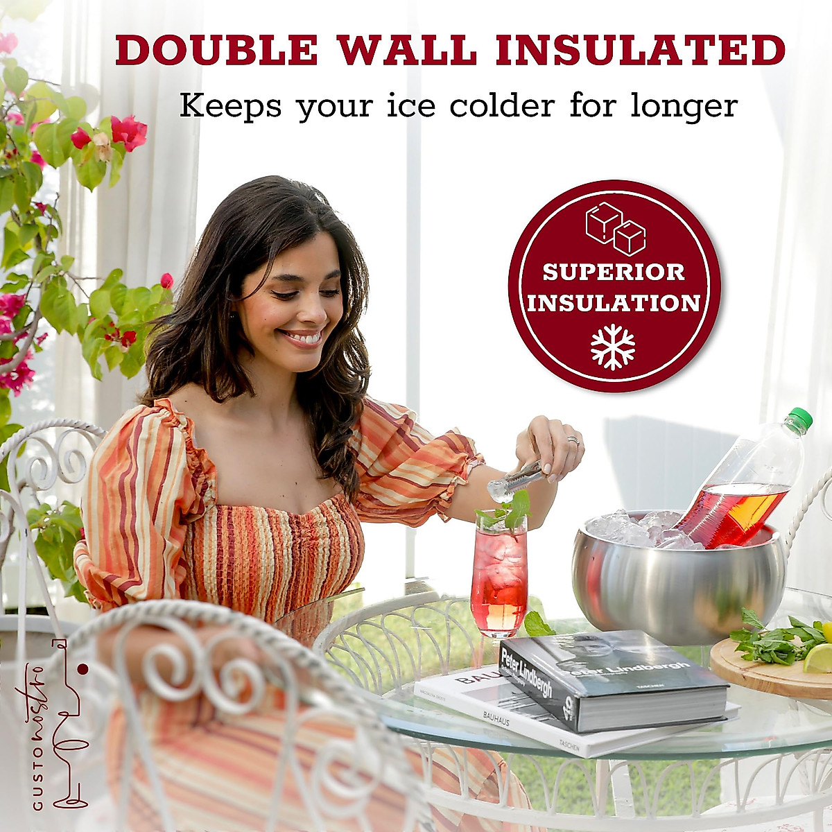 Gusto Nostro 4.1L Insulated Ice Bucket with Lid and Tongs, Double Wall Stainless Steel Ice Bucket Large, BPA Free Ice Bucket for Cocktail Bar, Keeps Champagne, Wine, Beer Chill for Parties