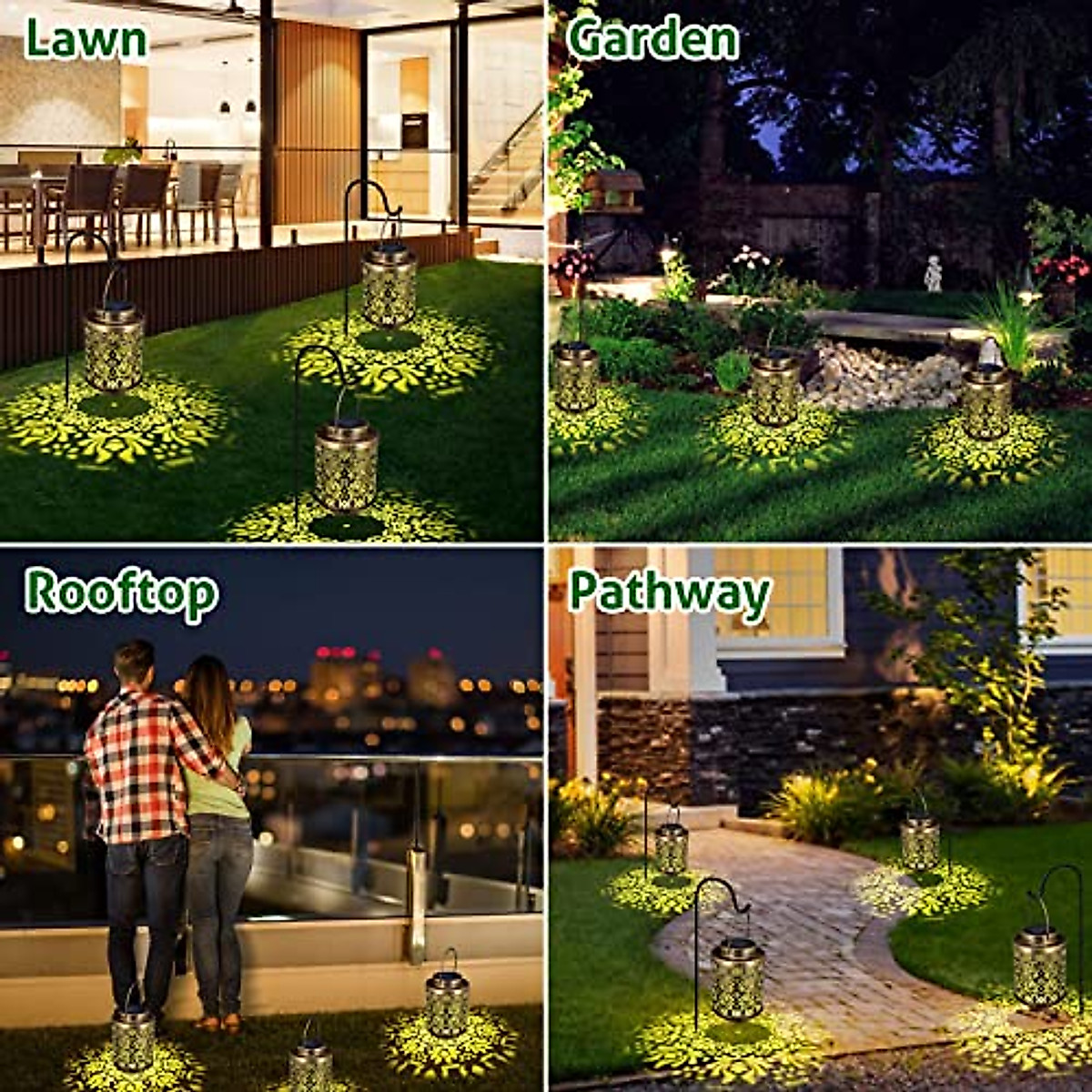 2 Pack Solar Lanterns Outdoor Waterproof, TYNLED Metal Solar Lantern Hanging Solar Outdoor Lanterns Solar Powered Outdoor Lanterns for Garden Patio Pathway Yard Porch