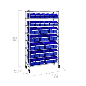 Seville Classics Commerical Grade NSF-Certified Bin Rack Storage Steel Wire Shelving System - 24 Bins - Blue
