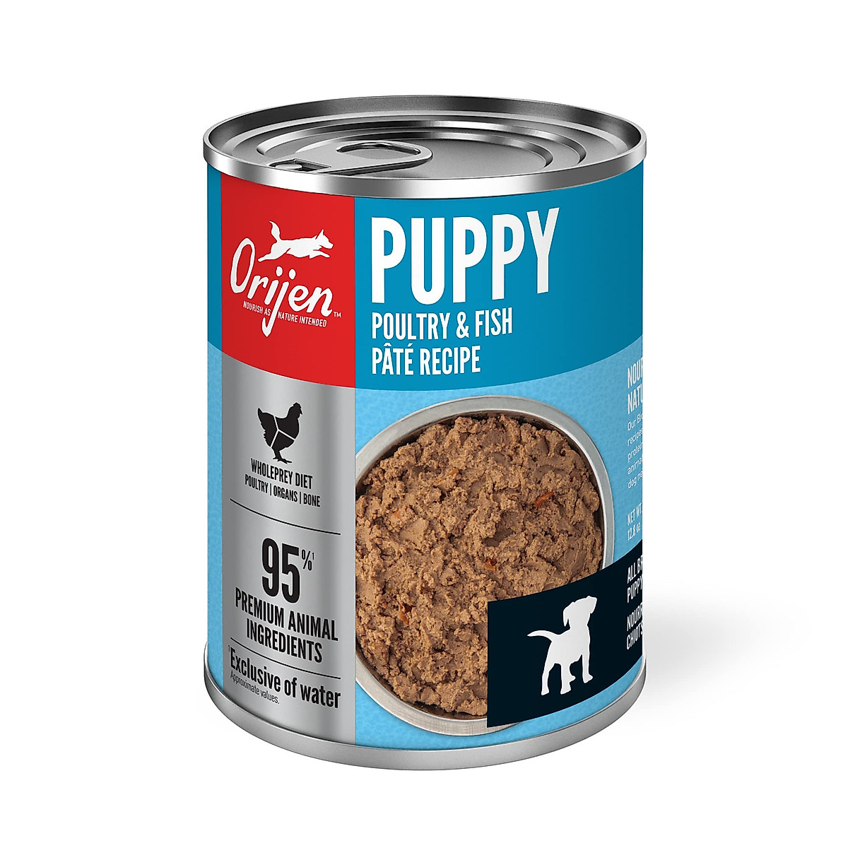 ORIJEN Puppy Poultry & Fish Pate Recipe Wet Dog Food, Pate Dog Food for Puppies, WholePrey Ingredients, 12.8oz (Case of 12)
