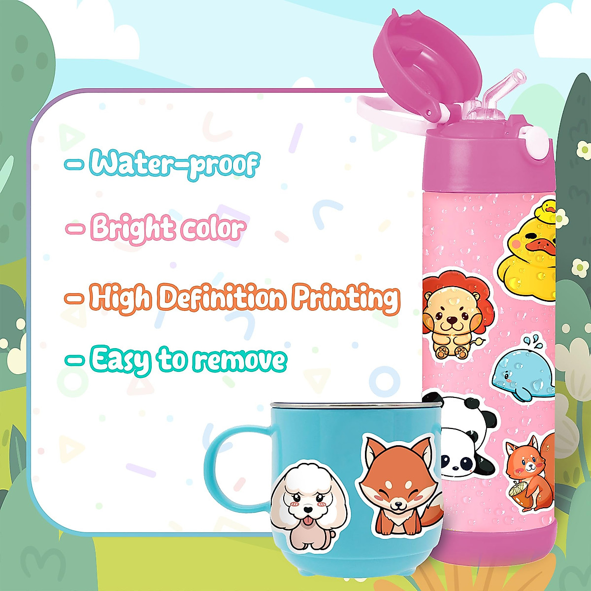 Kolmi 100PC Cute Animal Stickers for Kids, Animal Water Bottle Stickers Large Stickers for Kids Waterproof Dishwasher Safe Stickers Packs Vinyl Assorted Sticker Bulk for Girls, Boys, Teens