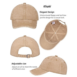 AOSMI 3 Pack Vintage Washed Cotton Adjustable Distressed Baseball Caps Men Women Summer Unstructured Soft Low Profile Blank Plain Ball Caps Workout Dad Hat Black Green Khaki