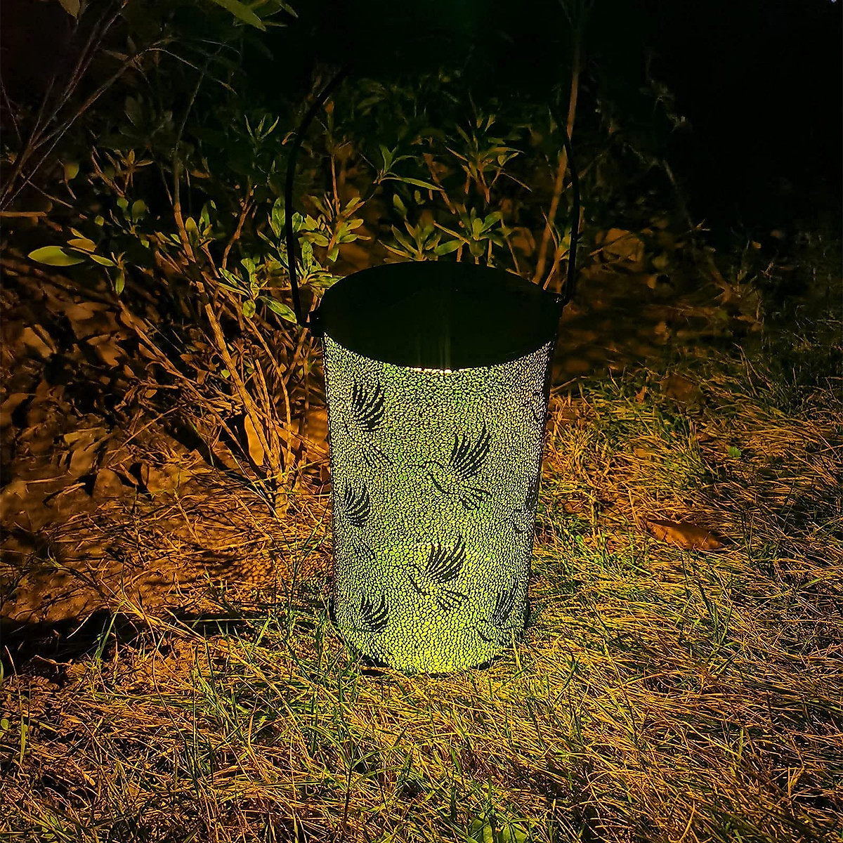 FLJZCZM Solar Lanterns Lights Outdoor Lantern Hanging Garden Metal Retro Light Battery Table Lamp Decorative Yard Camping Waterproof Green