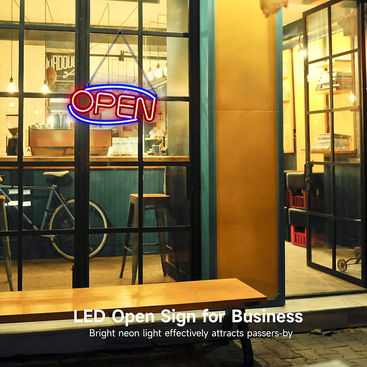 LED Neon Open Sign for Business, YHomU 24" x 12" Large LED Business Neon Open Sign, Remote Control Bright Light Sign with Dimmer & 8 Dynamic Effects, Business Open Sign for Cafes Stores