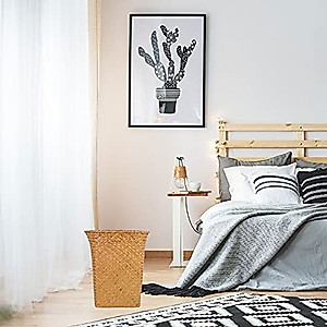 Healeved Straw Woven Wastebasket Wicker Trash Can Rattan Paper Storage Baskets Decorative Garbage Bin Rubbish Container Round Laundry Hamper Flower Vase Planter Holder Brown