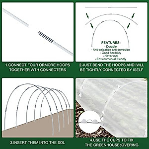 Garden Hoops Kits for Raised Beds Include 50 Pcs of Greenhouse Hoops with 49 x 8 ft Clear Greenhouse Plastic Sheeting Film and 20 Clips Frame for Grow Tunnel Mini Greenhouse or Garden