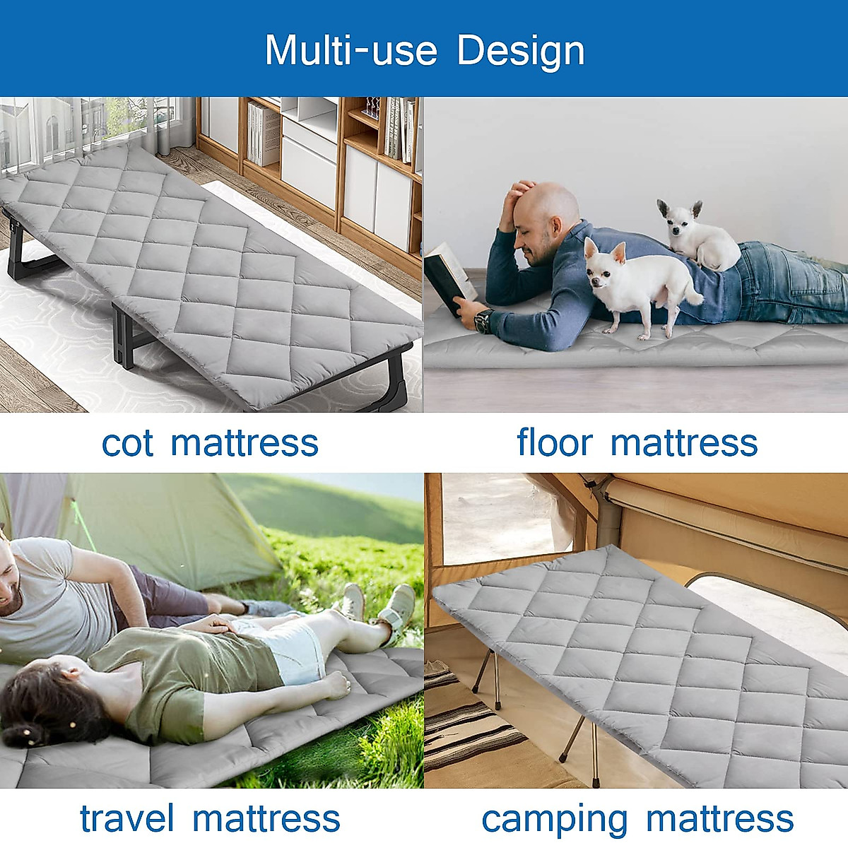 Cot Mattress Pad (Improved Thickness) Quilted Cot Pads for Camping, Camping Sleeping Mat Soft Comfortable Cot Mattress Topper 30" X 75" Camping Mattress Pad for Camp Cot/Rv Bunk/Narrow Twin Beds, Gray