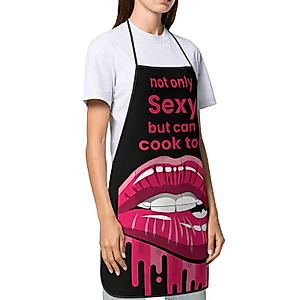 capuca Cooking Kitchen Chef Aprons Funny - Not Only Sexy Printing Bib Aprons with Pockets Erasable Hand Waterproof Grilling Sink Aprons for Women Men