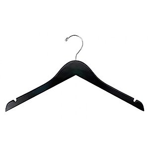 NAHANCO 8217CHNOBAR 17” Wooden Top Hanger, Flat with Notches, Chrome Hook, Black (Pack of 100)
